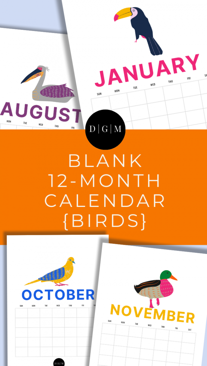 {Birds} Blank Printable Calendar – The {DGM} Printable Shop