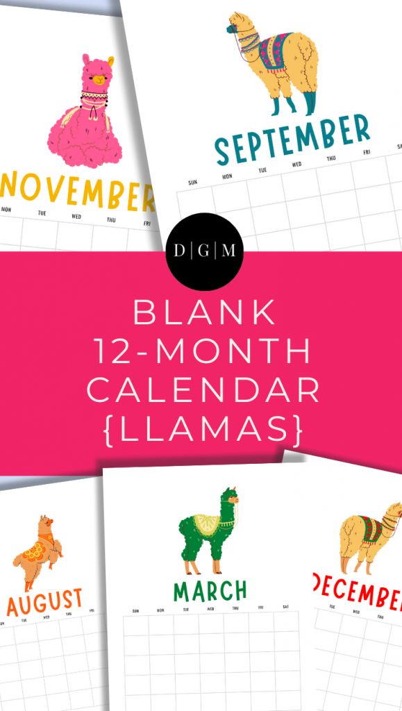 {Llamas} Blank Printable Calendar – The {DGM} Printable Shop