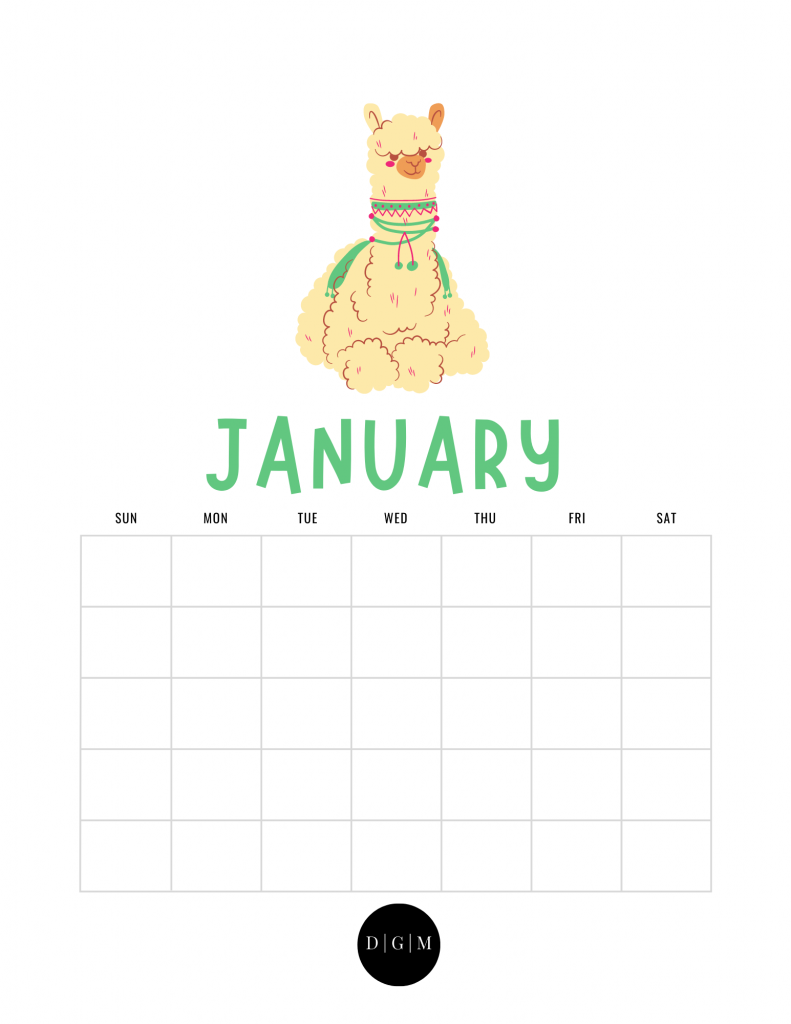 {Llamas} Blank Printable Calendar – The {DGM} Printable Shop