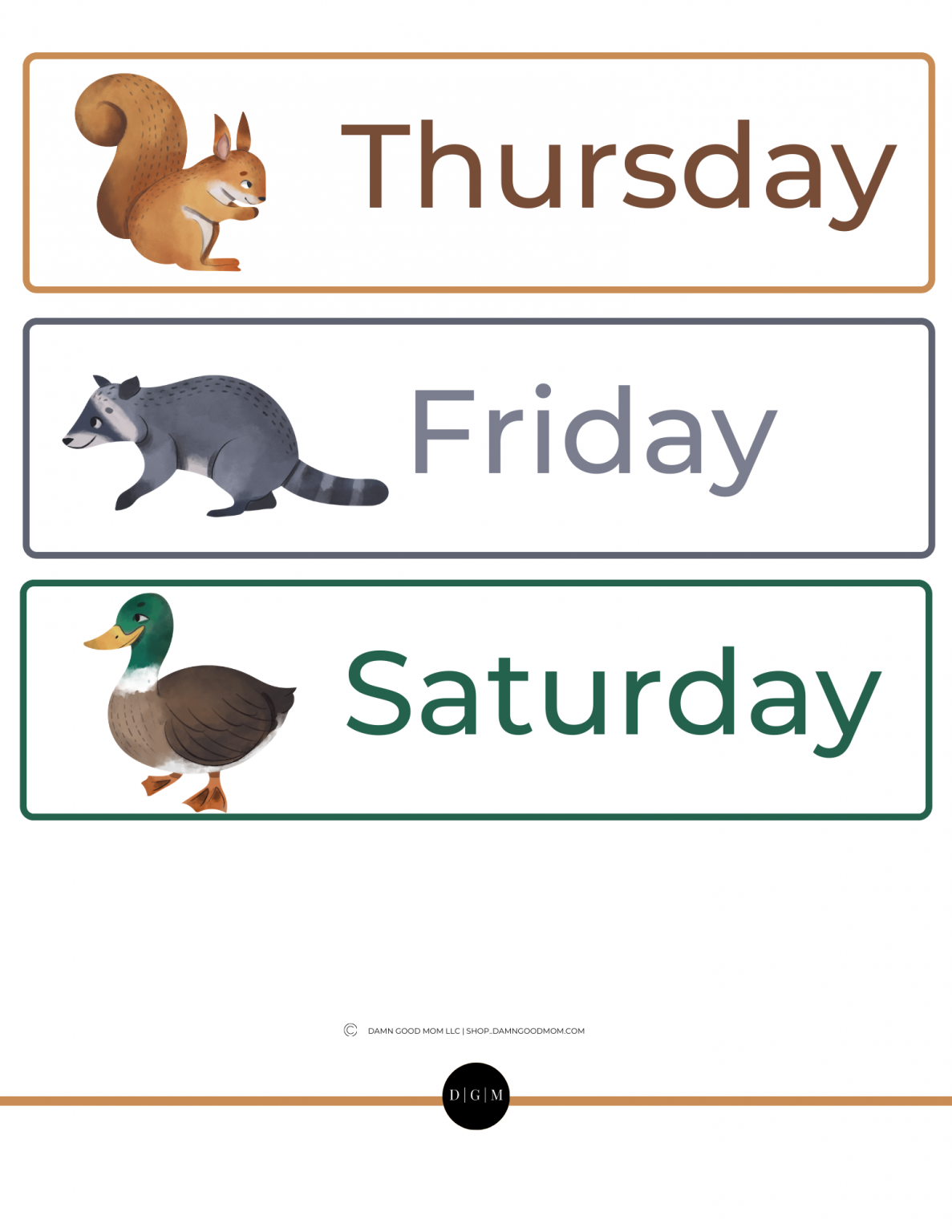 Days of the Week Printable {Woodland Animals} – The {DGM} Printable Shop